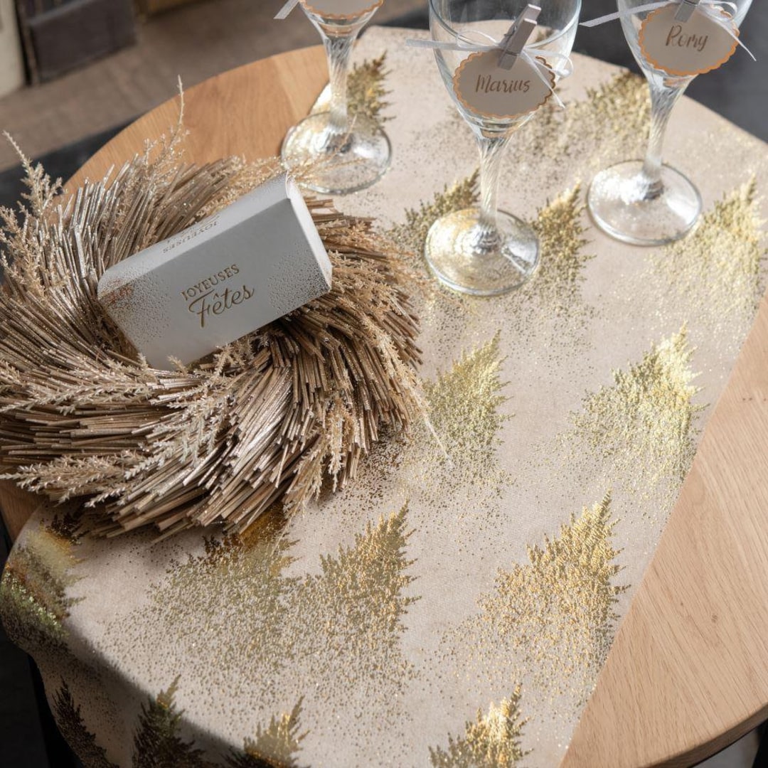 Gold Christmas Tree Table Runner, Golden Tree Table Centrepiece ...