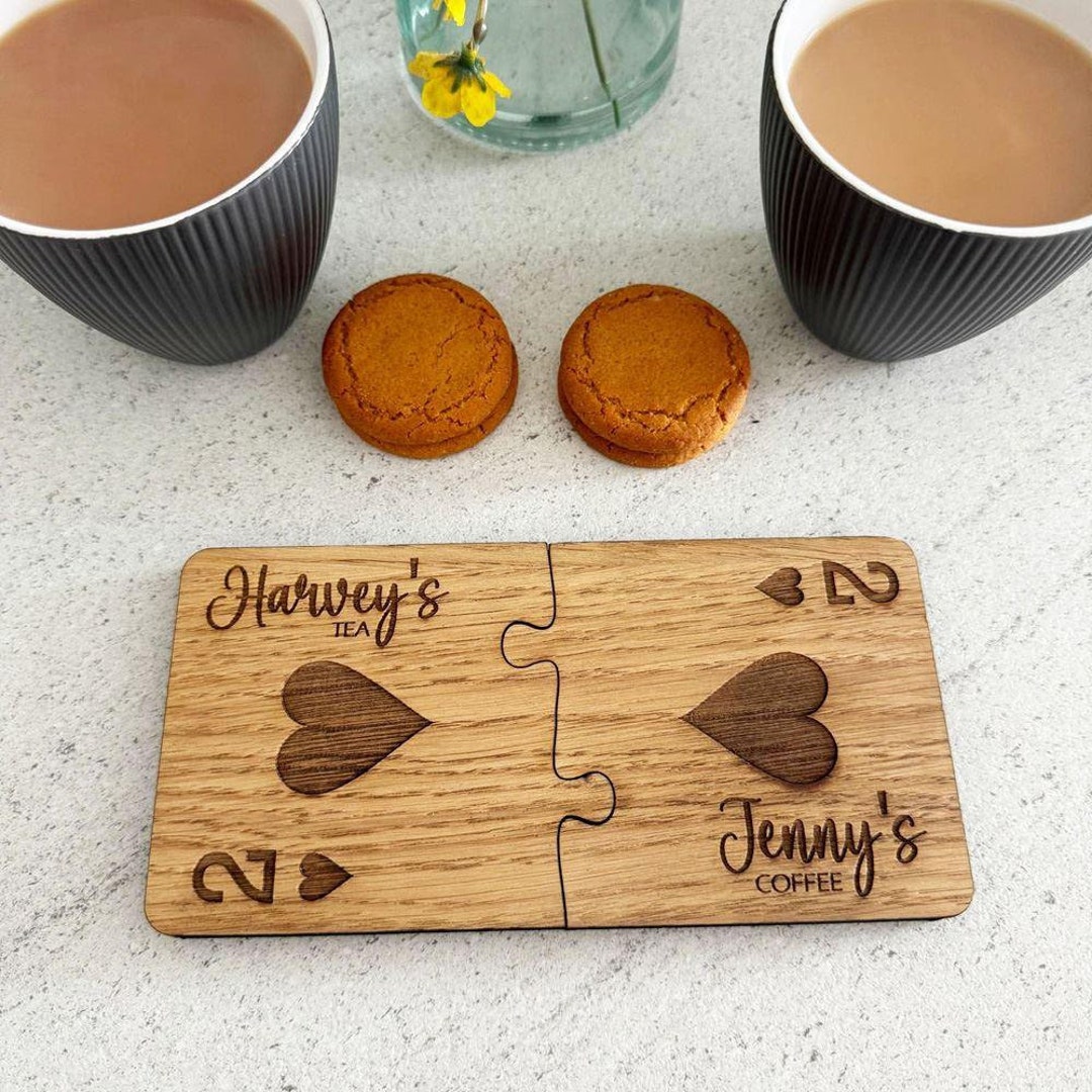 Personalised Engraved Couples Coaster Set With Names, Wooden Coaster ...