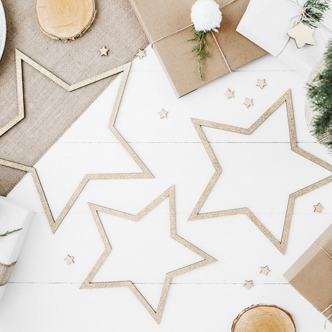 3 Gold Glitter Hanging Stars, Christmas Hanging Decorations, Festive ...