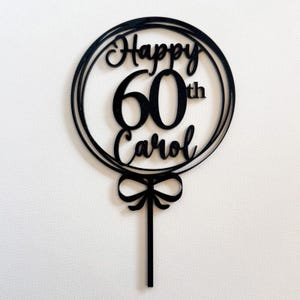Personalised 60th Cake Topper, Birthday Bow Acrylic Cake Decoration ...