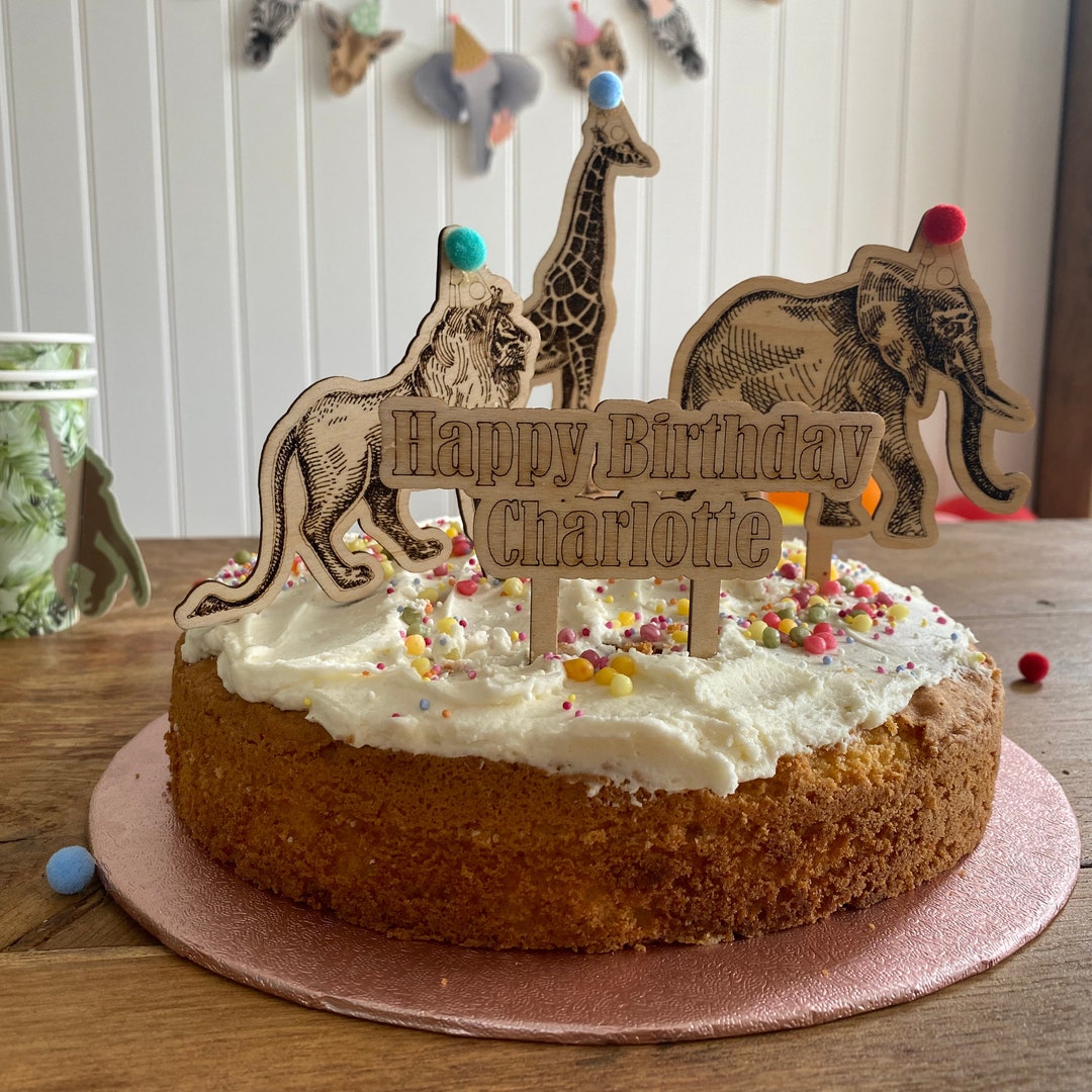 Wooden Animal Party Cake Toppers, Personalised Kids Cake Toppers ...