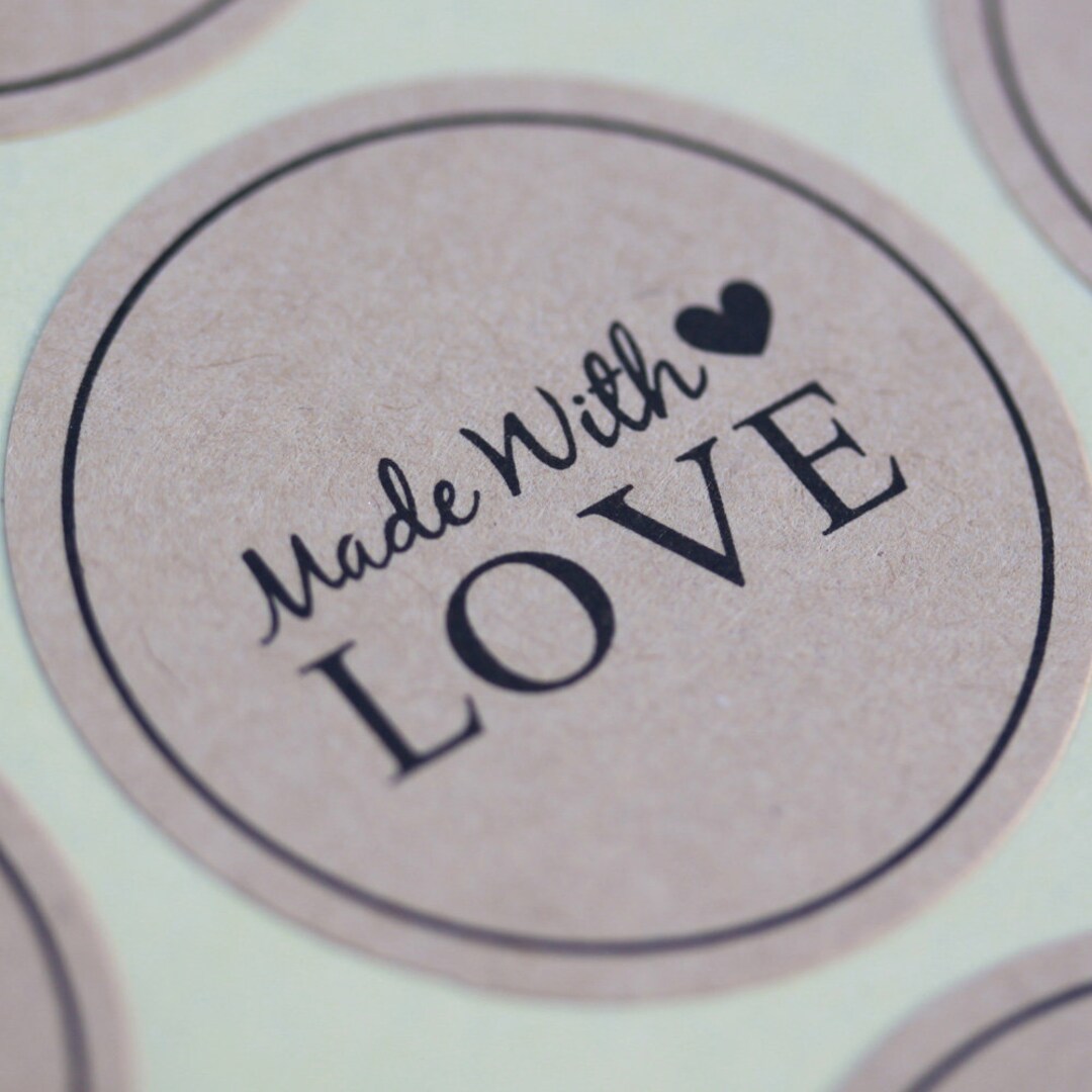 Made With Love Stickers, 36 Round Stickers, Handmade Rustic Craft Made ...