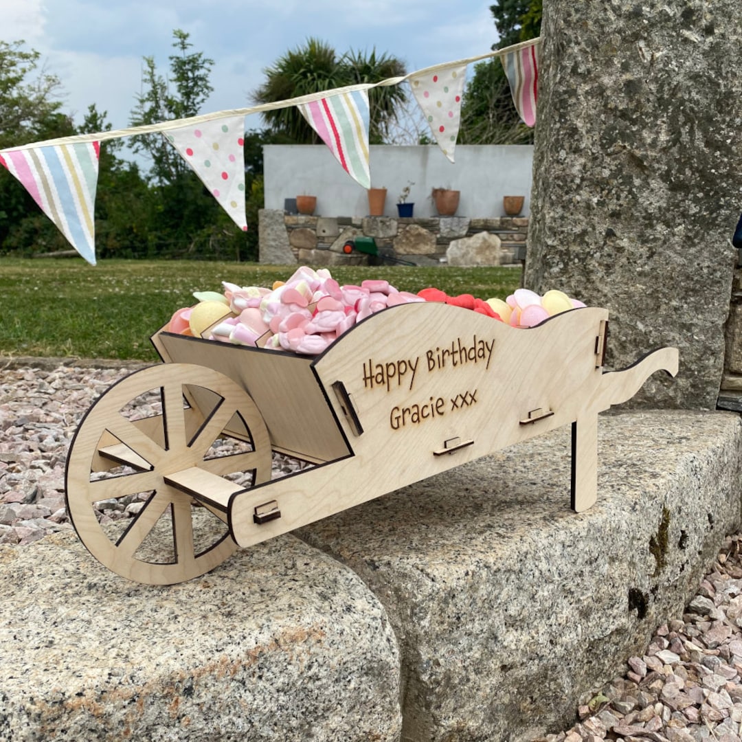 Personalised Sweet and Cupcake Wheelbarrow Stands, Garden Party ...