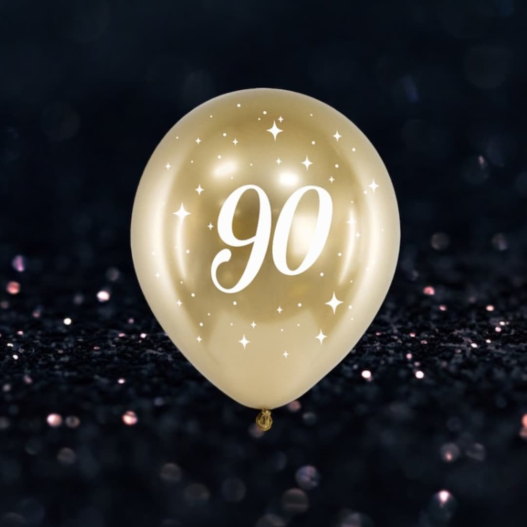 6 Glossy Gold 90th Birthday Party Balloons, Gold Birthday Party, 90th ...