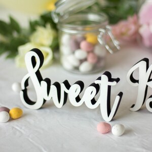 Wedding Sweet Bar Wooden Table Sign, White, Freestanding Table ...