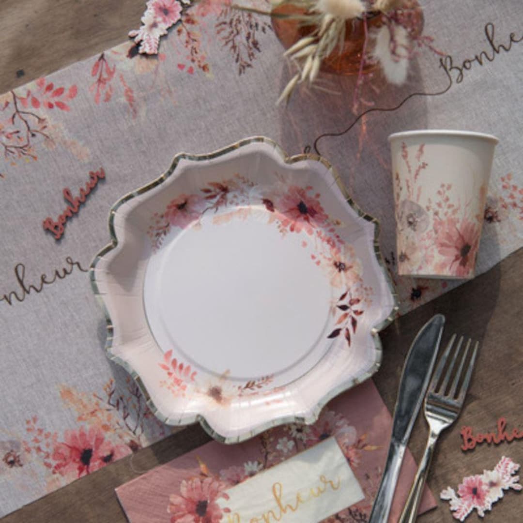 10 Floral Gold Foiled Paper Plates, Botanical Birthday Wedding Party ...