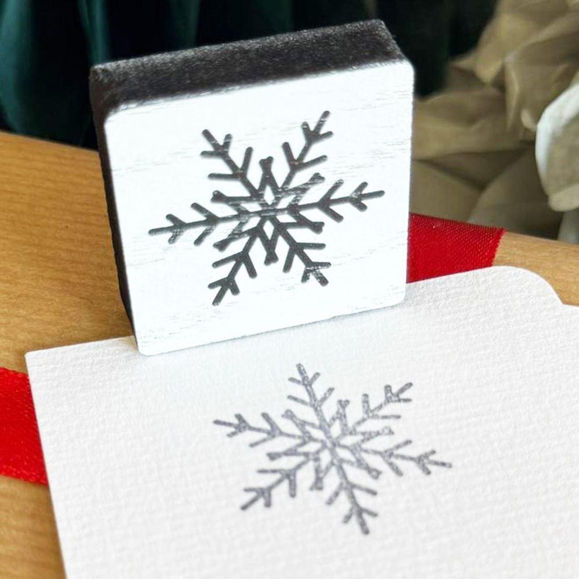Square Snowflake Rubber Ink Stamp, Christmas Crafts, Festive Wooden ...