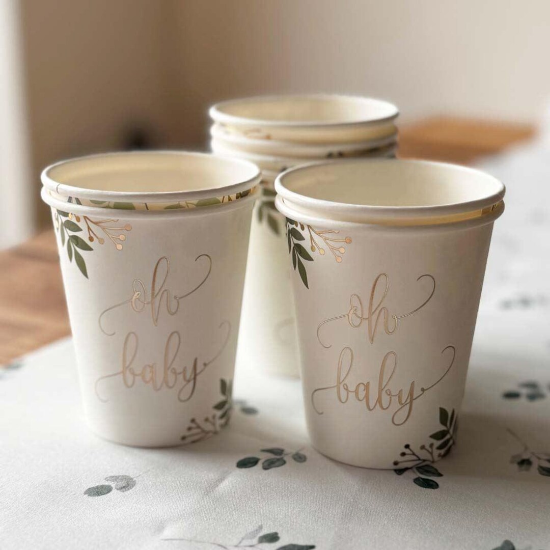 Set of 8 Botanical Oh Baby Paper Cups – Baby Shower Cups With Floral ...