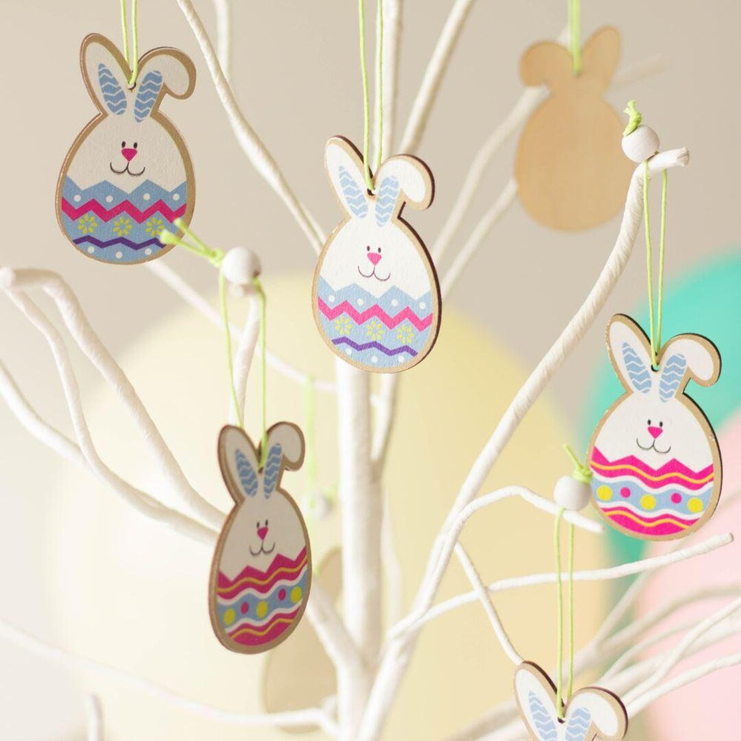 9 Wooden Easter Bunny Hanging Decorations, Easter Party Wooden ...