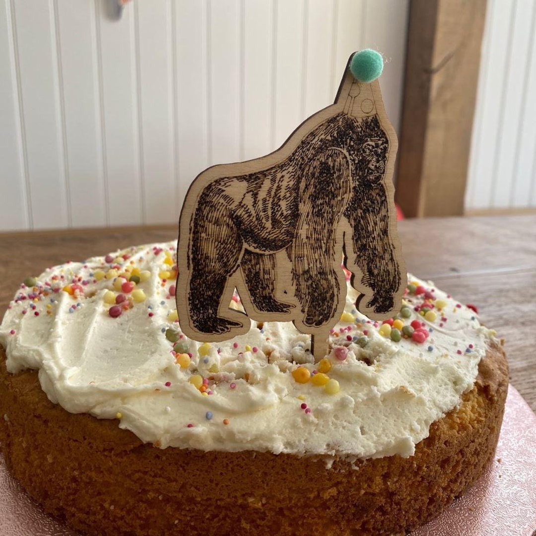 Wooden Gorilla Animal Cake Topper With Pom Pom, Childrens Birthday ...