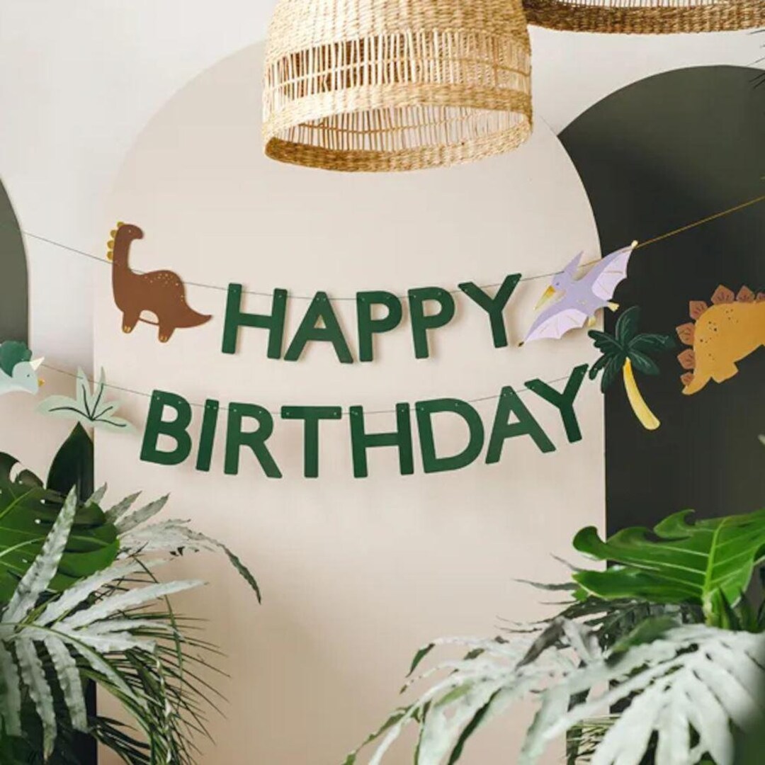 Dinosaur Happy Birthday Banner, Childrens Jurassic Party Decoration ...