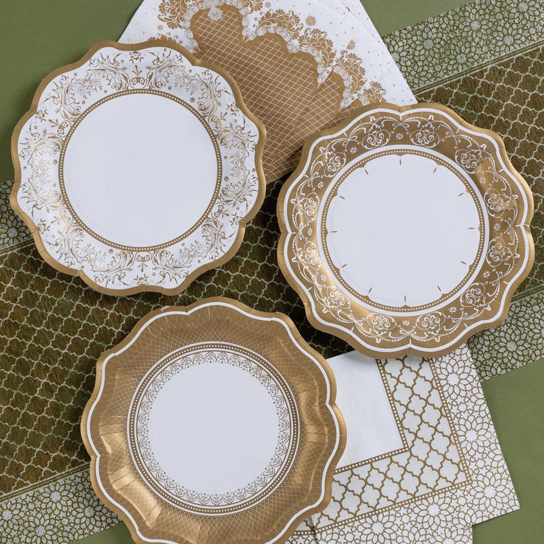12 Medium Gold Porcelain-effect Paper Plates, Gold Party Plates, Gold ...