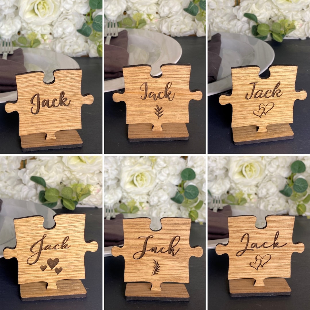 Personalised Jigsaw Wedding Place Names, Party Place Settings, Wooden ...