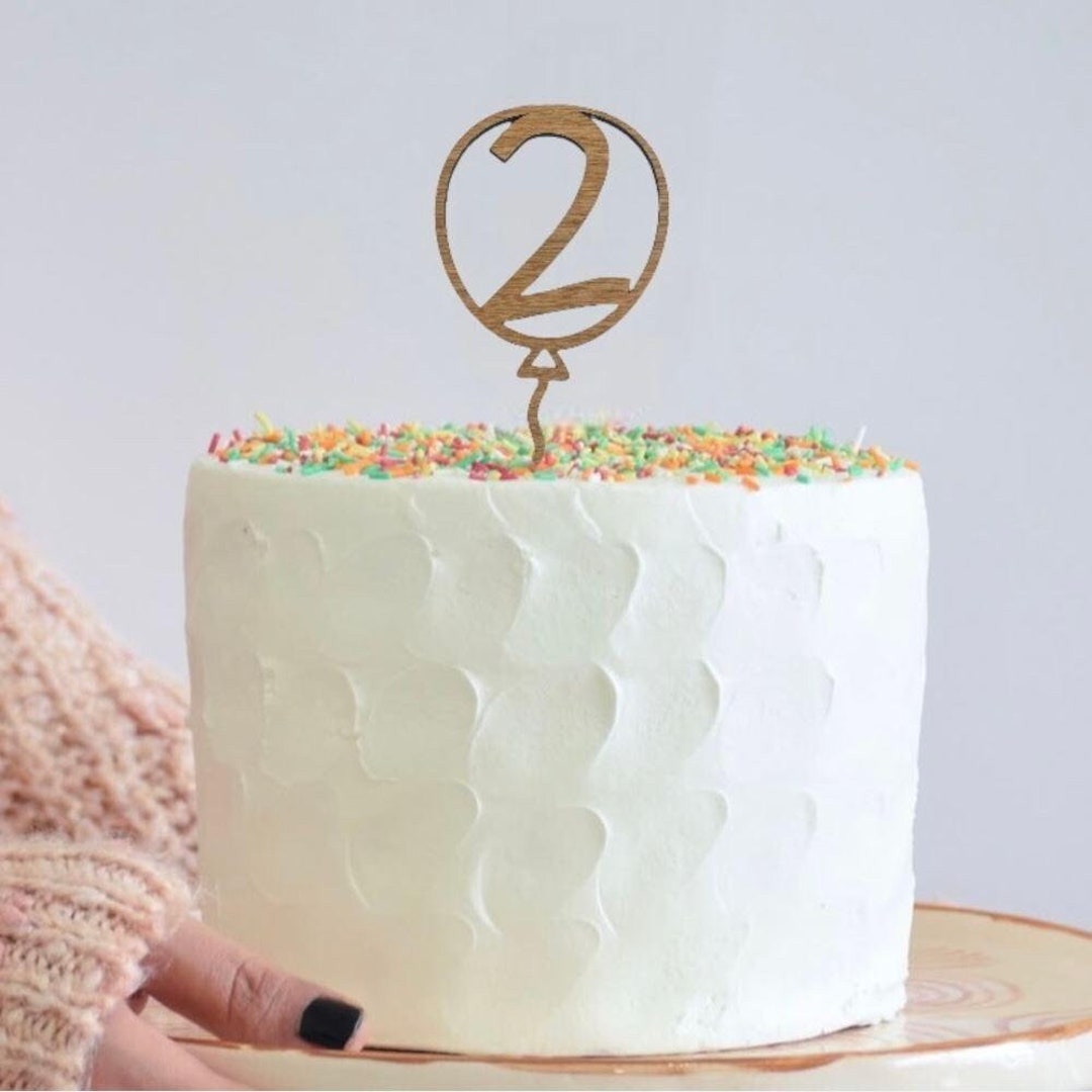 Wooden Number 2 Cake Topper, 2nd Birthday Balloon Shape Oak Cake Topper ...