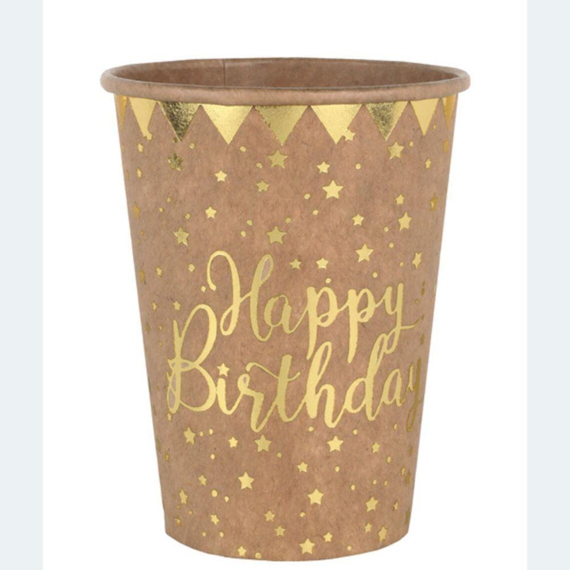 10 Rustic Brown Birthday Cups, Gold Foiled Birthday Party Tableware ...