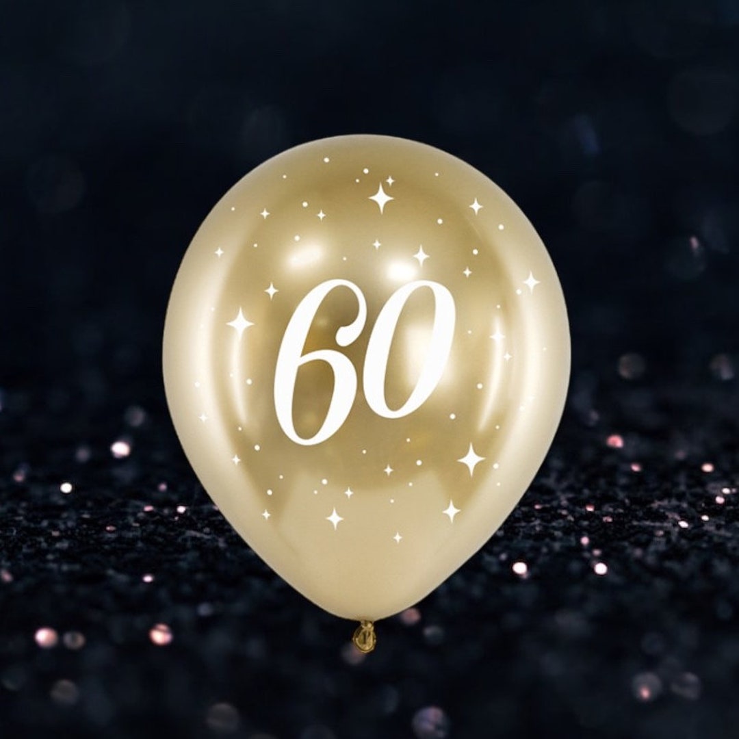 6 Glossy Gold 60th Birthday Party Balloons, Gold Birthday Party, 60th ...