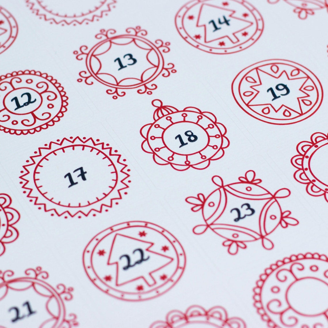 35 Red Ornate Advent Christmas Stickers DIY Advent Calendar | Etsy