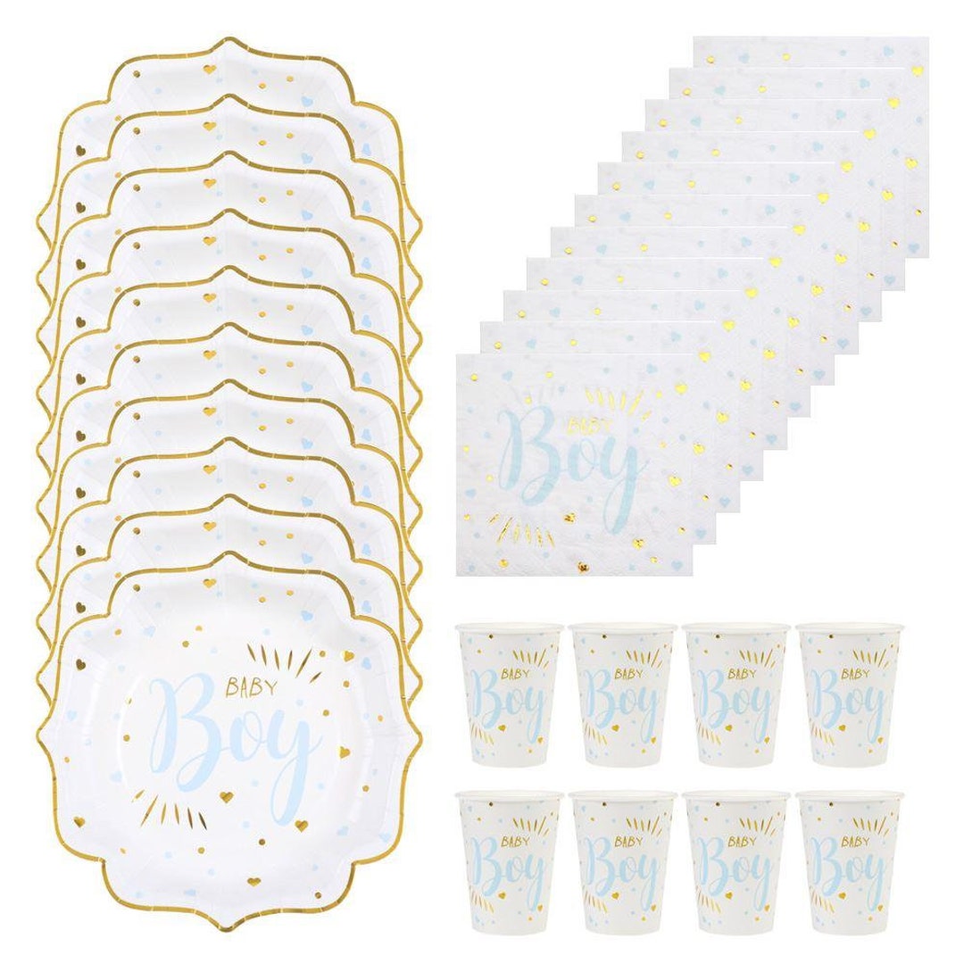 Baby Shower Its A Boy Party Pack for 10 Cups, Plates and Napkins, Blue ...