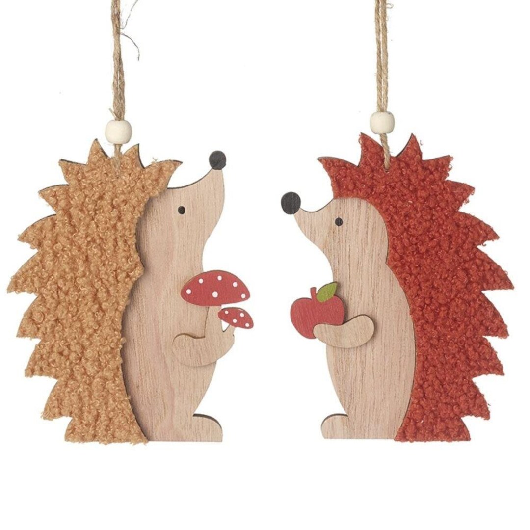 2 Hanging Wooden Hedgehogs, Woodland Home Decoration, Hanging Animal ...