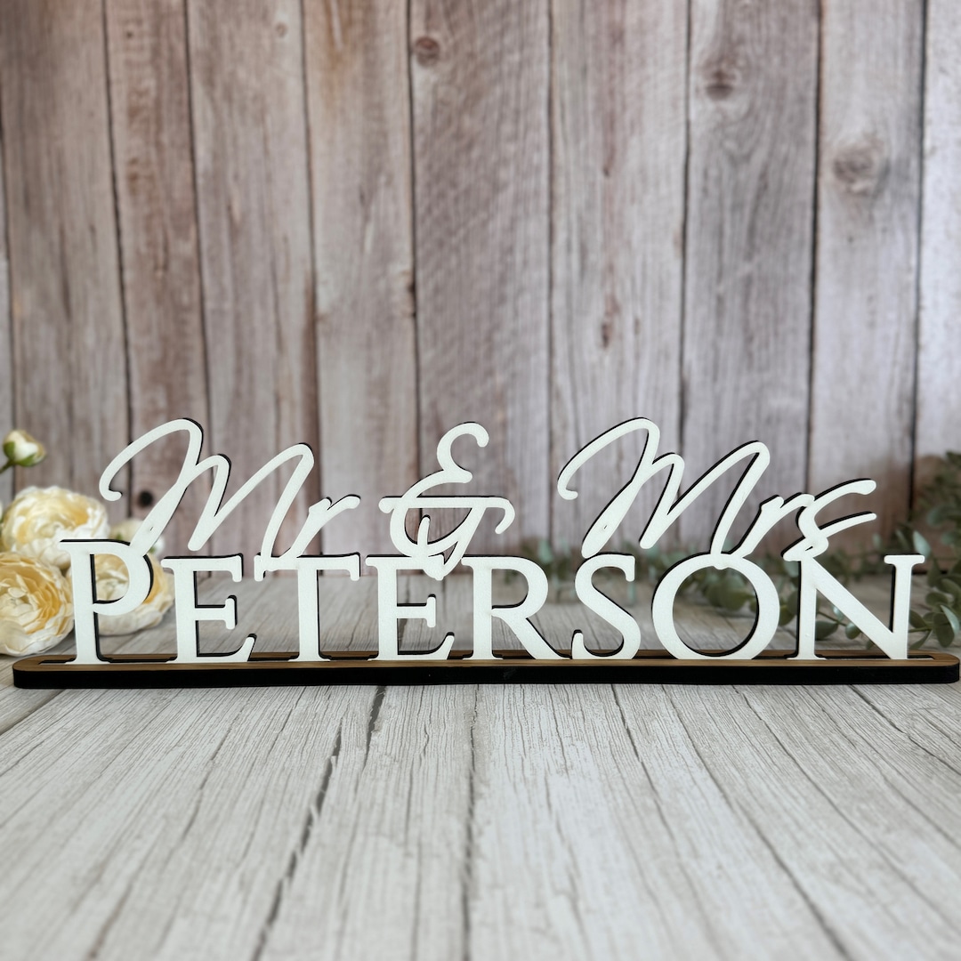 Personalised Wedding Name Sign With Stand – Custom Mr & Mrs Top Table ...