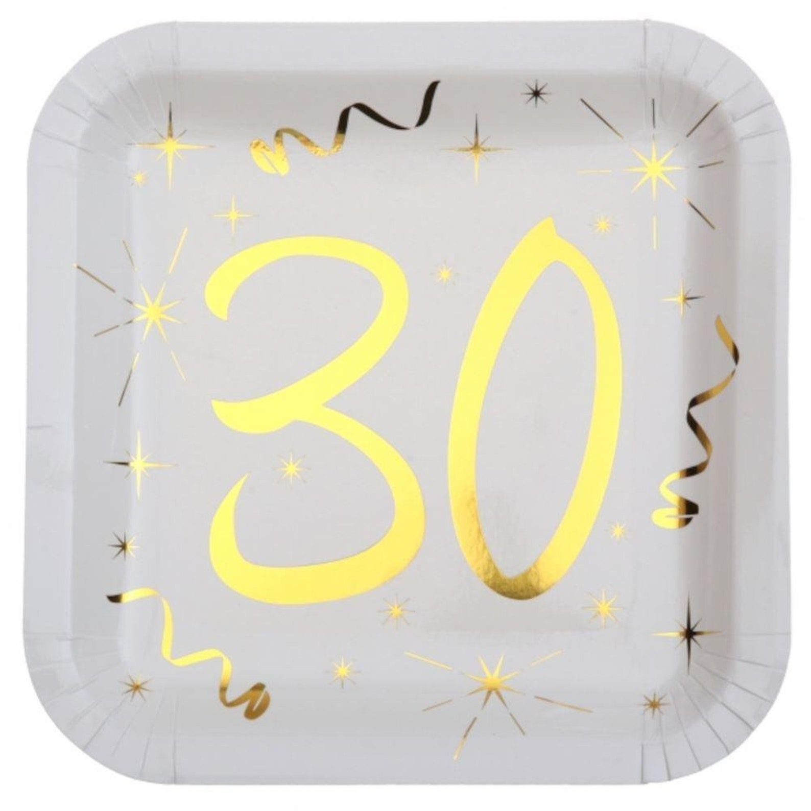 10 Gold Foiled 30th Birthday Paper Plates, Sparkling Foil 30th Party ...