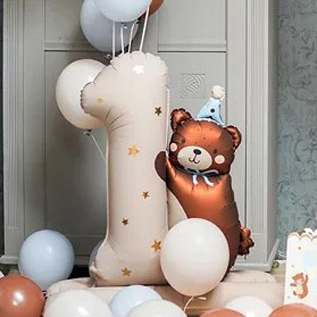 Large Teddy Bear Number 1 Foil Balloon Display, 1st Birthday Party ...