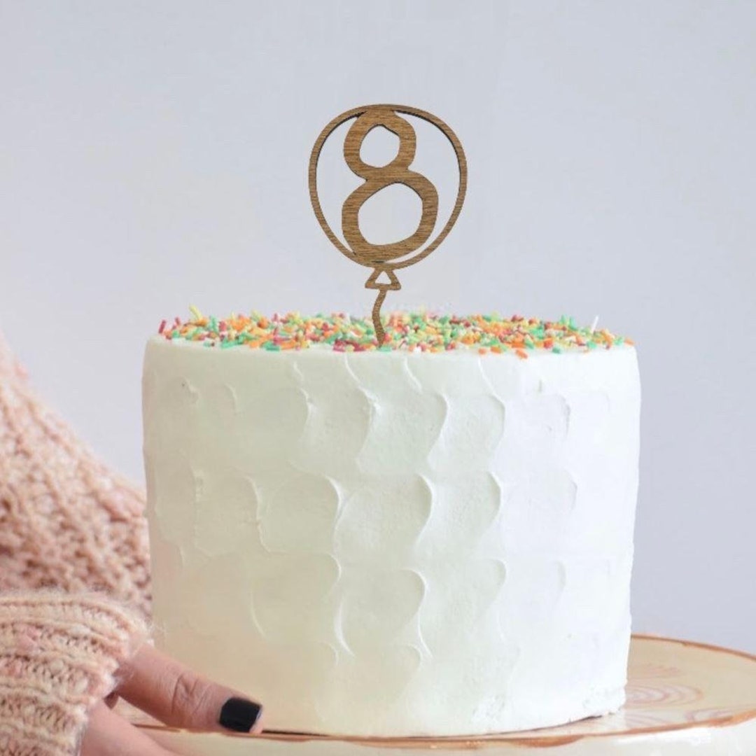 Wooden Number 8 Cake Topper, 8th Birthday Balloon Shape Oak Cake Topper ...