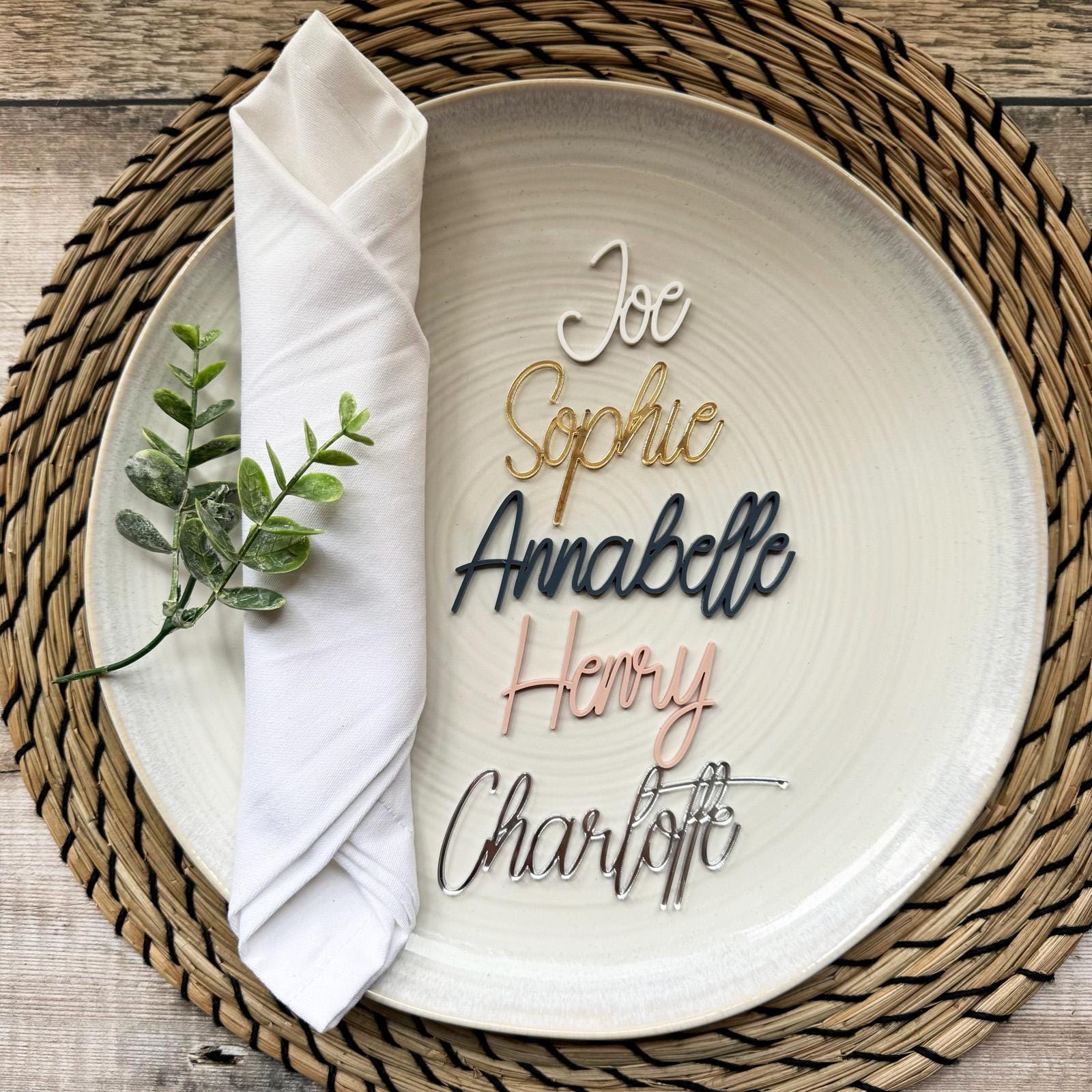 Personalised MIRROR ACRYLIC Place Name Cards, Napkin Wedding Favours ...