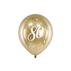 6 Glossy Gold 80th Birthday Party Balloons, Gold Birthday Party, 80th ...