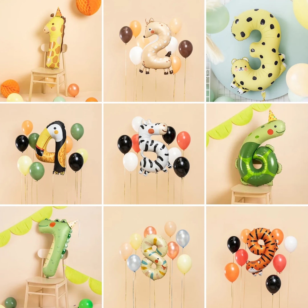 Childrens Animal Number Balloons, Foil Party Age Balloon Decorations ...