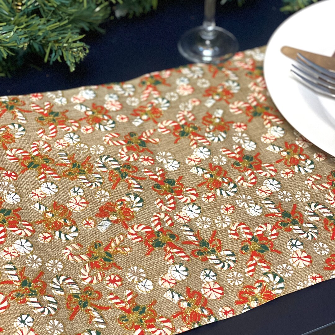 Hessian Candy Cane Table Runner, Traditional Christmas Party Table ...