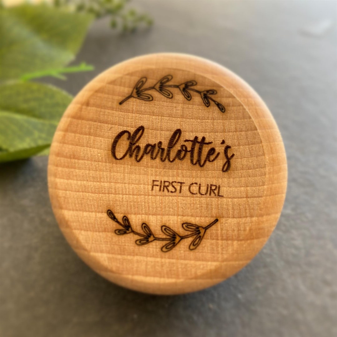 Personalised First Curl Pot, Engraved Trinket Box, Childrens Wooden ...