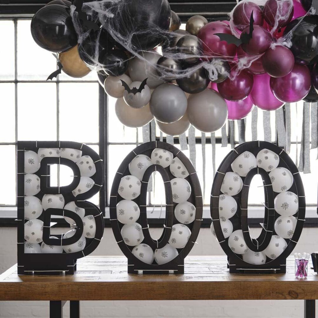 Black Boo Halloween Balloon Mosaic Stand Kit With Cobweb Balloons ...