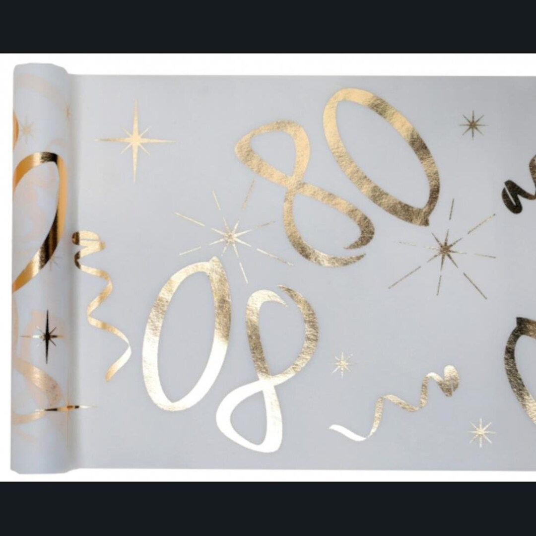 Gold 80th Birthday Table Runner, 80th Birthday Sparkling Foil Table ...