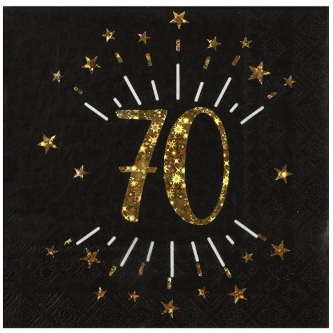 10 Black Gold 70th Birthday Party Napkins, Foil 70th Birthday Paper ...