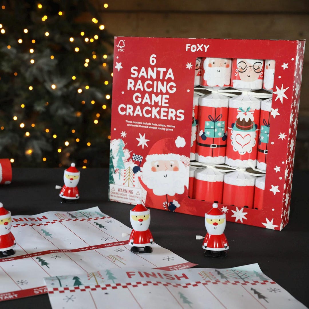 6 Christmas Santa Racing Crackers, Holiday Table Decorations, Festive ...