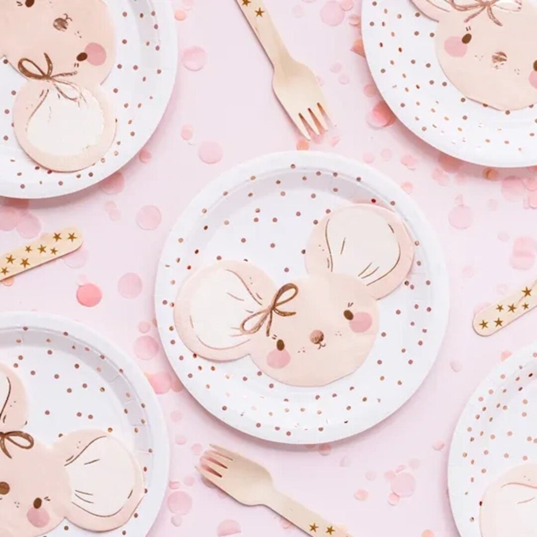 20 Cute Pink Mouse Face Napkins, Childrens Party Tableware, Baby Shower ...