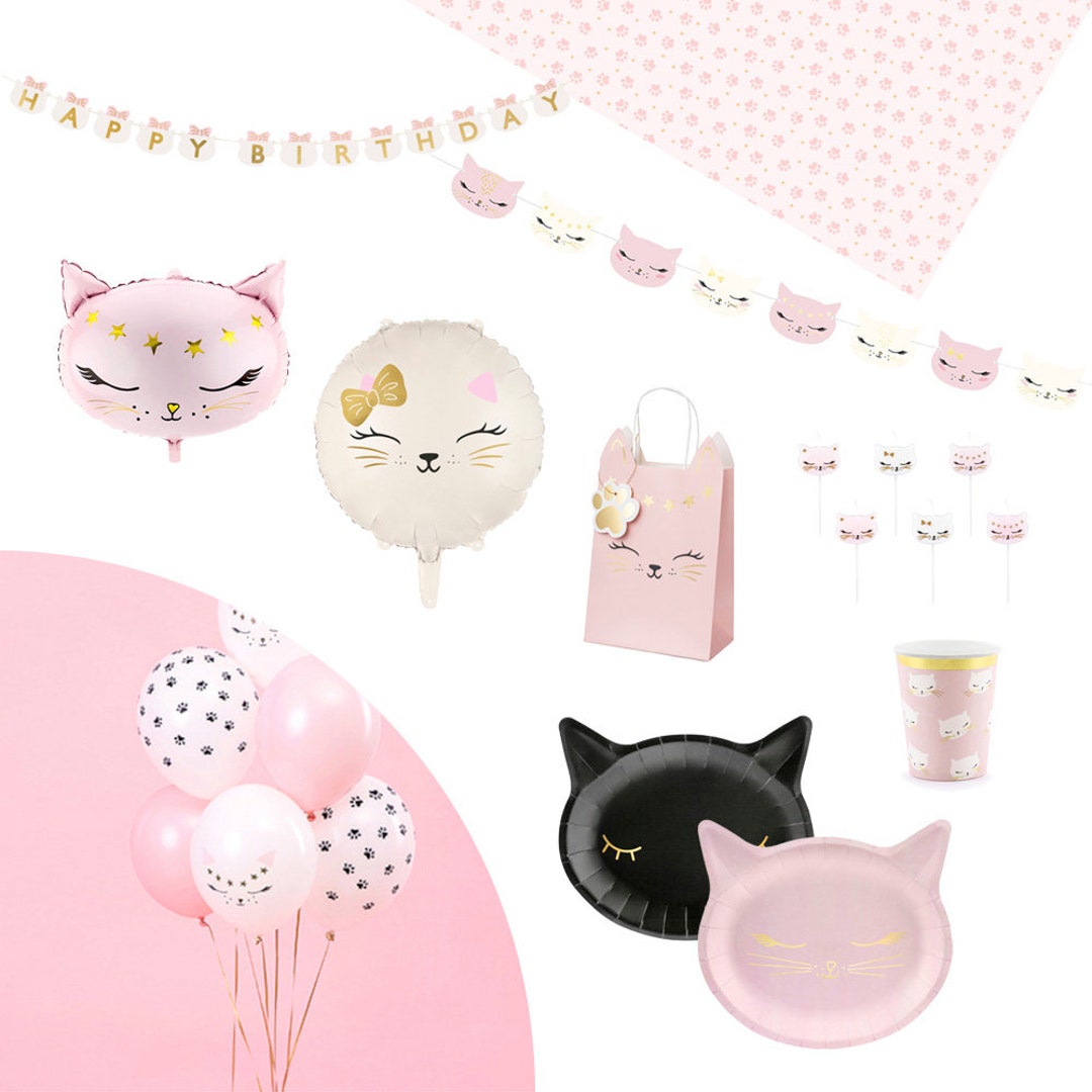 Cat Party Supplies, Girls Pink Animal Partyware, Cat Plates, Cat Face ...