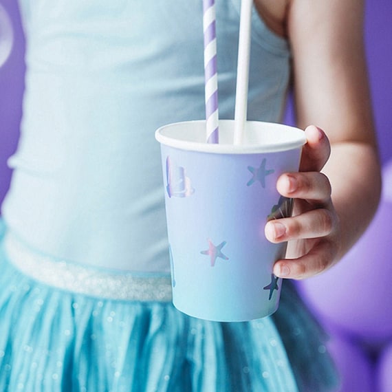 6 Mermaid Party Cups Seaside Shell Starfish Party Paper Cups | Etsy