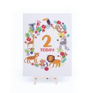 Rainforest Animals 2nd Birthday Table Sign, Animals Children's Birthday ...
