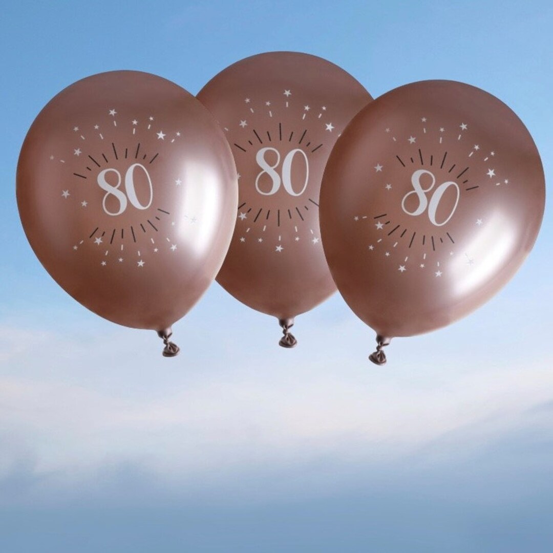 6 Rose Gold 80th Party Balloons, Bronze 80th Birthday Decorations, Age ...