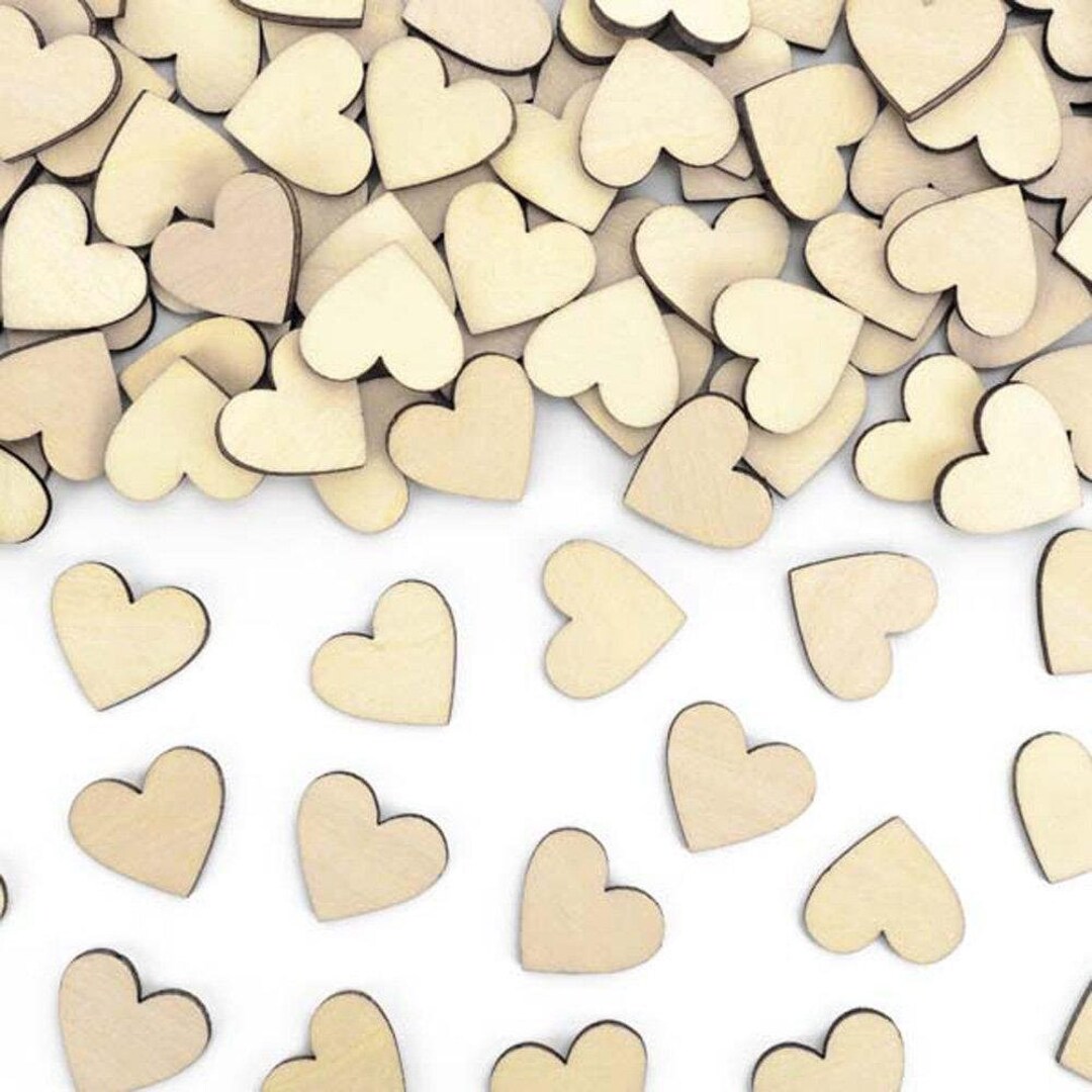 50 Wooden Table Confetti Hearts, Gold Wedding Table Scatters, Christmas ...