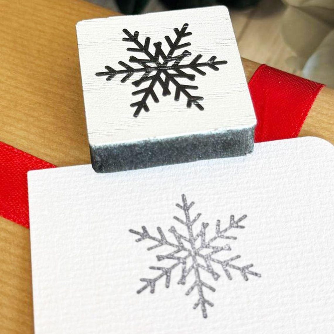 Square Snowflake Rubber Ink Stamp, Christmas Crafts, Festive Wooden ...