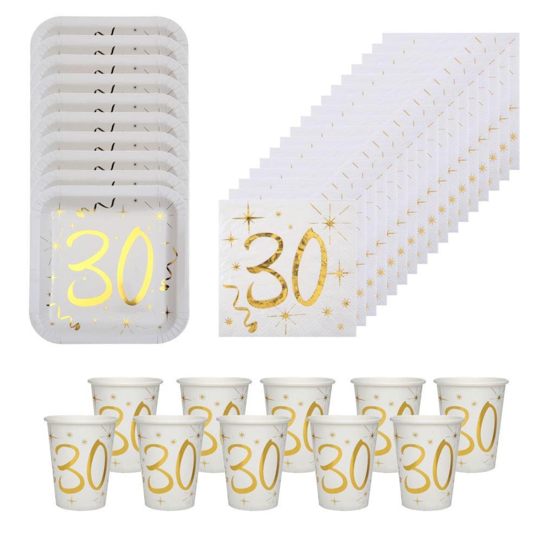 Gold 30th Birthday Party Pack With Plates Napkins and Cups, 30th ...