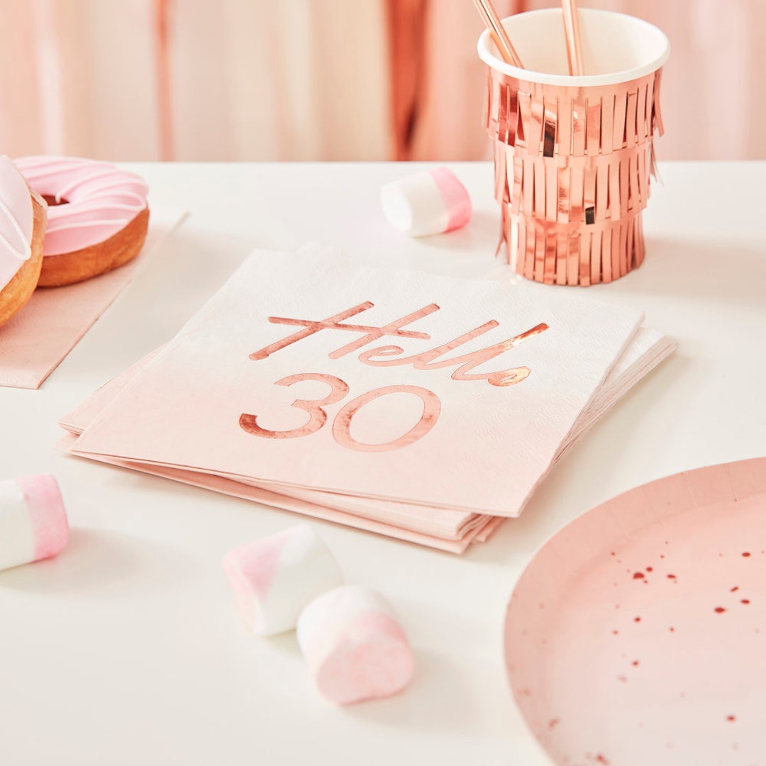 16 Rose Gold 30th Birthday Napkins, 30th Birthday Decorations, Hello 30 ...