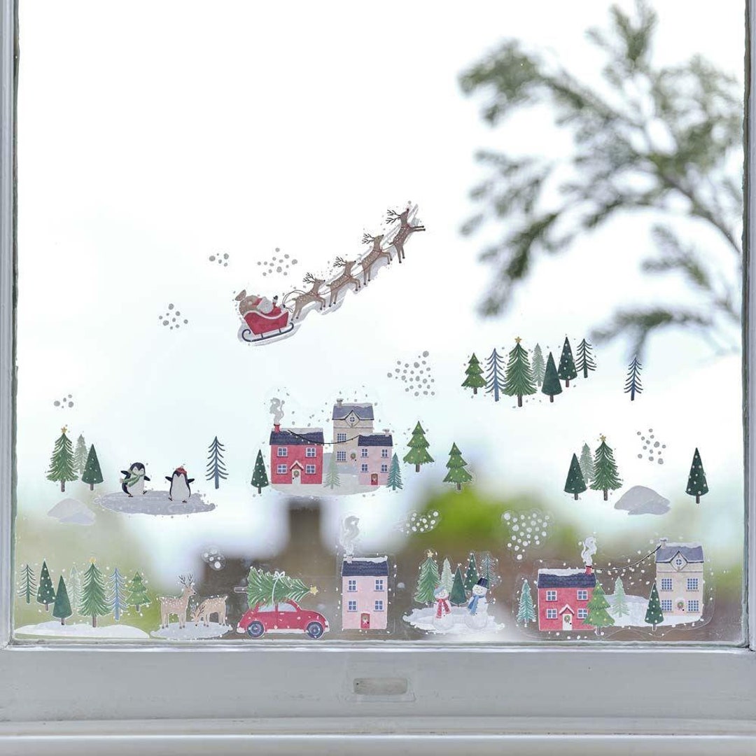 Christmas Scene Window Stickers, Santa Window Decoration, Festive ...