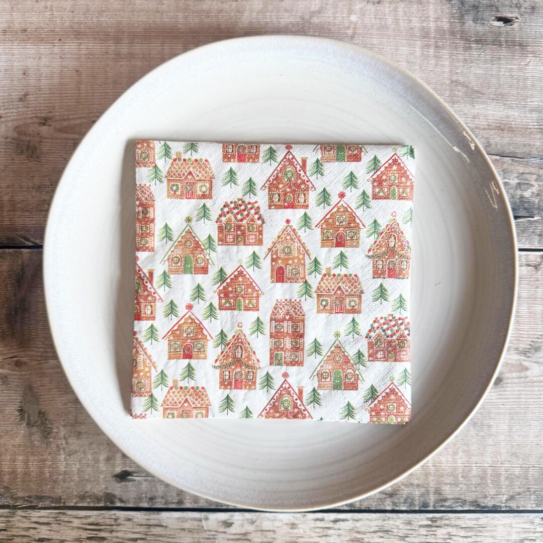 12 Festive Gingerbread House Napkins – Red & Green Holiday Party ...