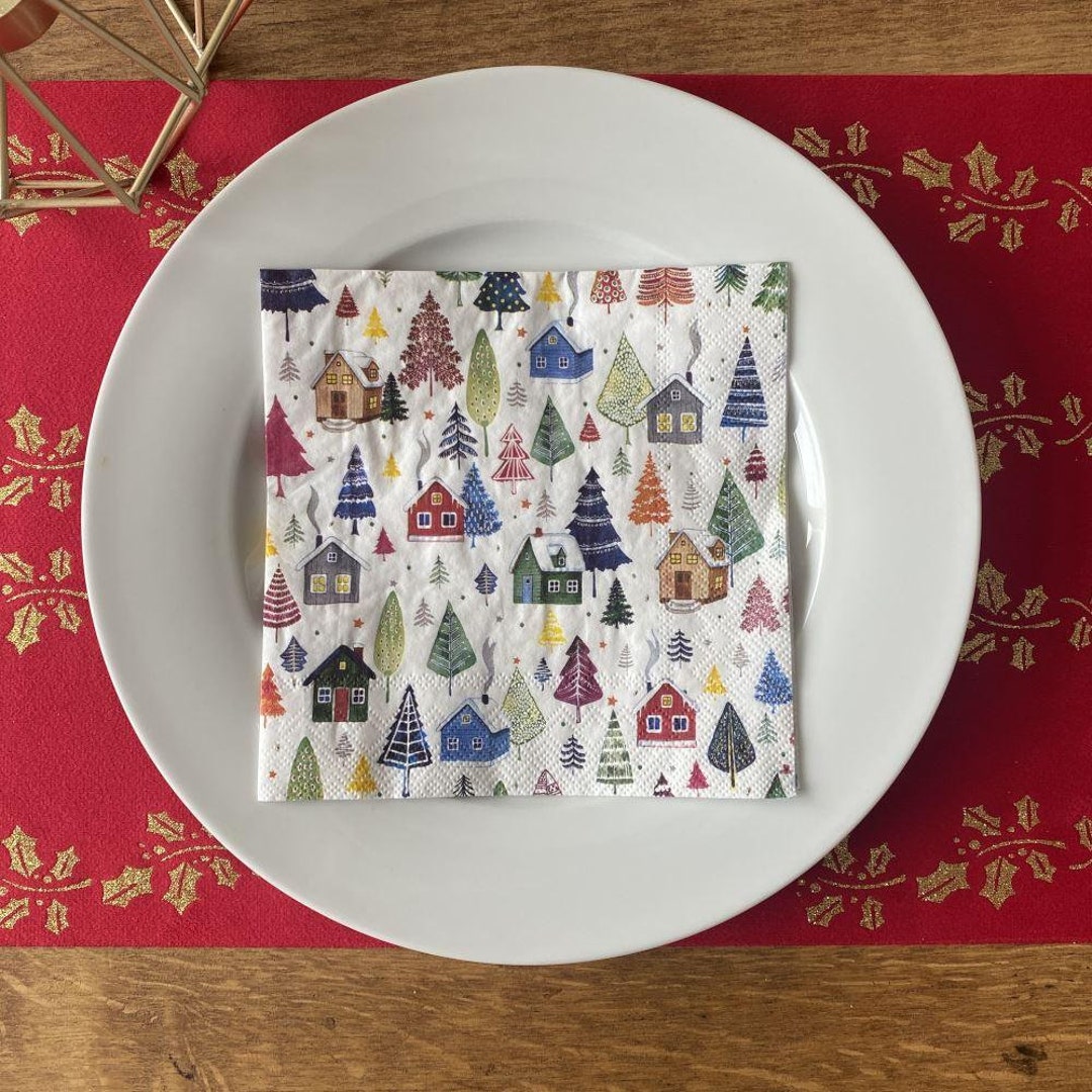 20 Large Winter Nordic Tree Paper Napkins, Christmas Party Table ...
