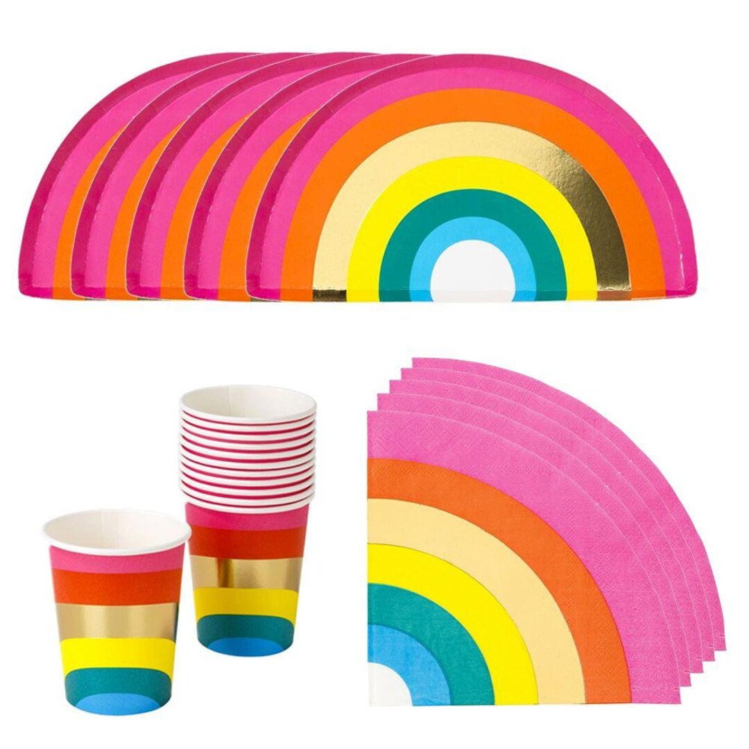Rainbow Party Pack for 8- Cups Plates Napkins Candles Decorations ...