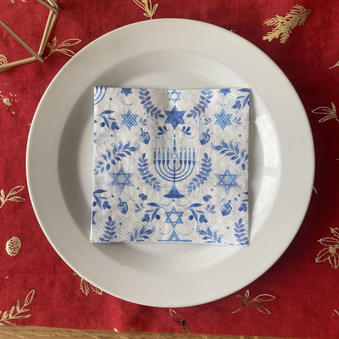 20 Hanukkah Cocktail Napkins, Small Blue Religious Canape Paper Napkins ...
